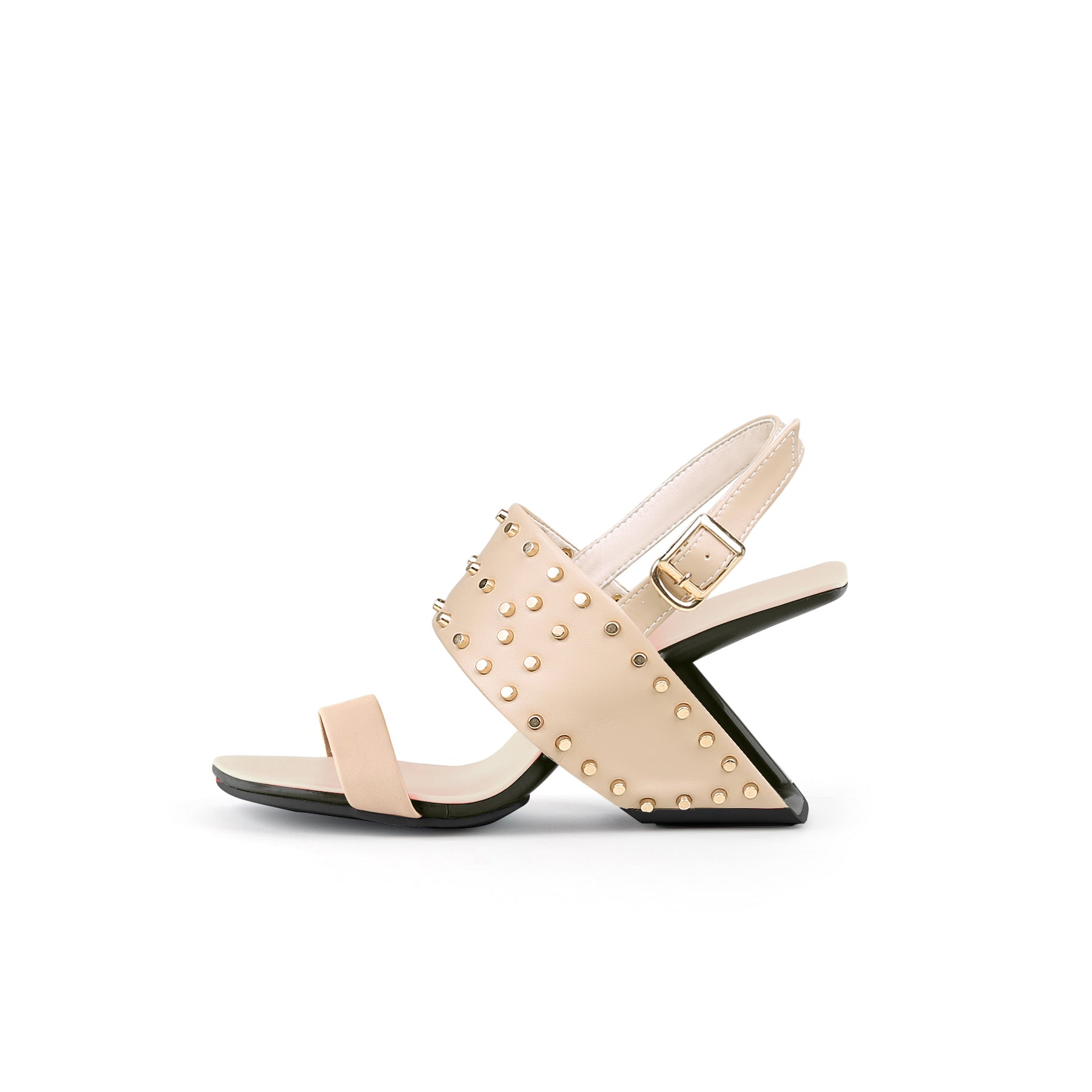 Plain Leather Studded Heel-Less Sandals – Lila Lavender